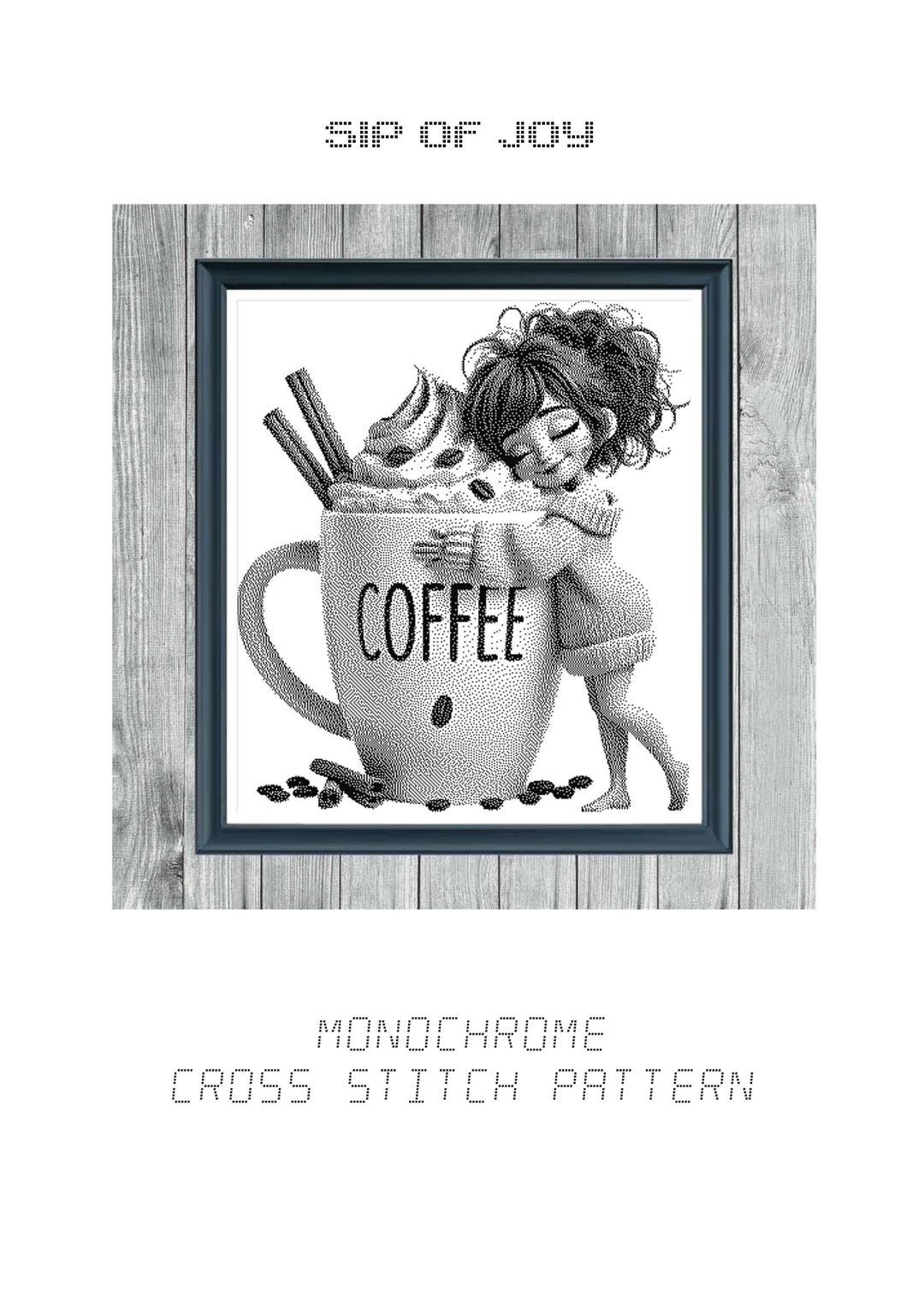 Sip of Joy - Check Monochrome Cross Stitch - Digital PDF Pattern ...