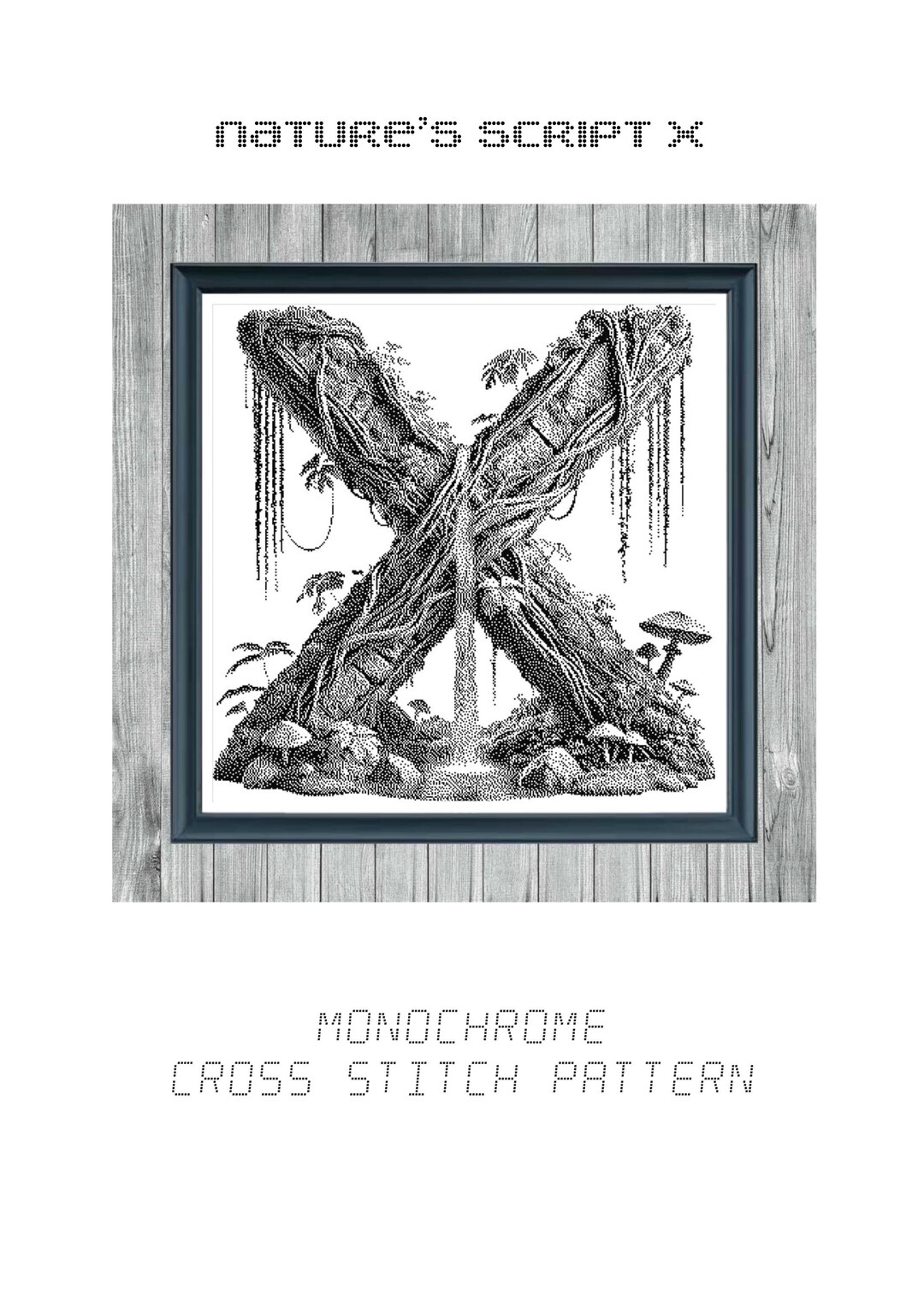 Nature's Script X - Monochrome Cross Stitch Pattern - Botanical ...