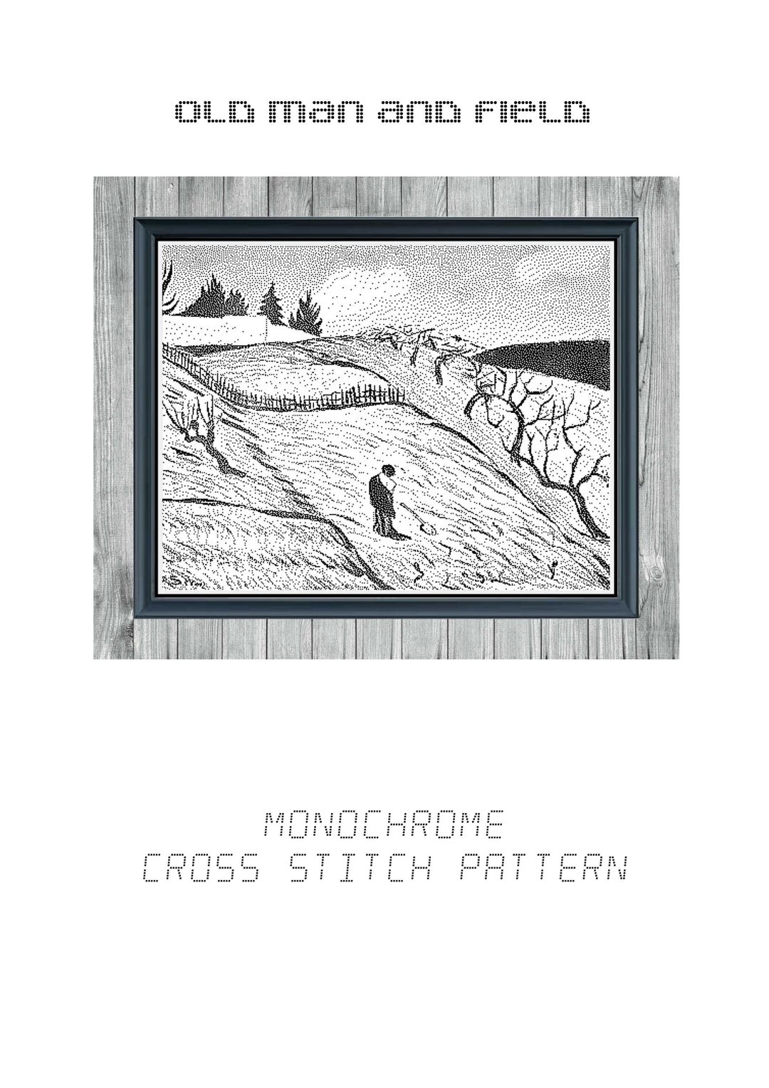 Old Man and Field Digital Cross Stitch Pattern Black and White Instant ...