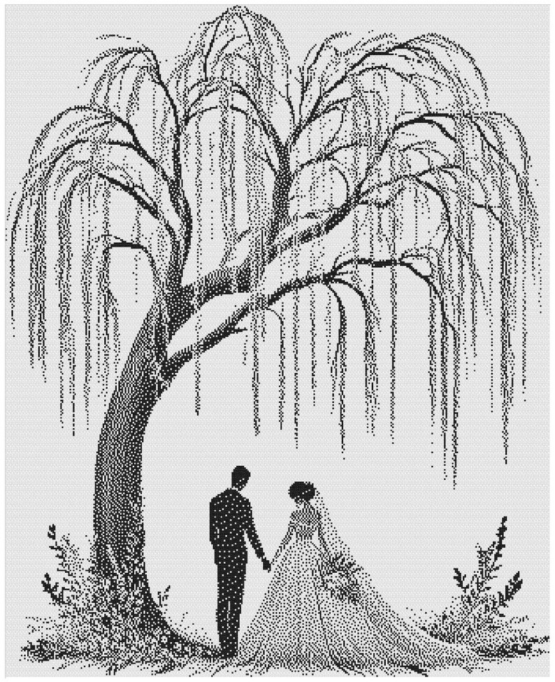 Wedding Weeping Willow 1 - Digital Cross Stitch Pattern - Instant ...