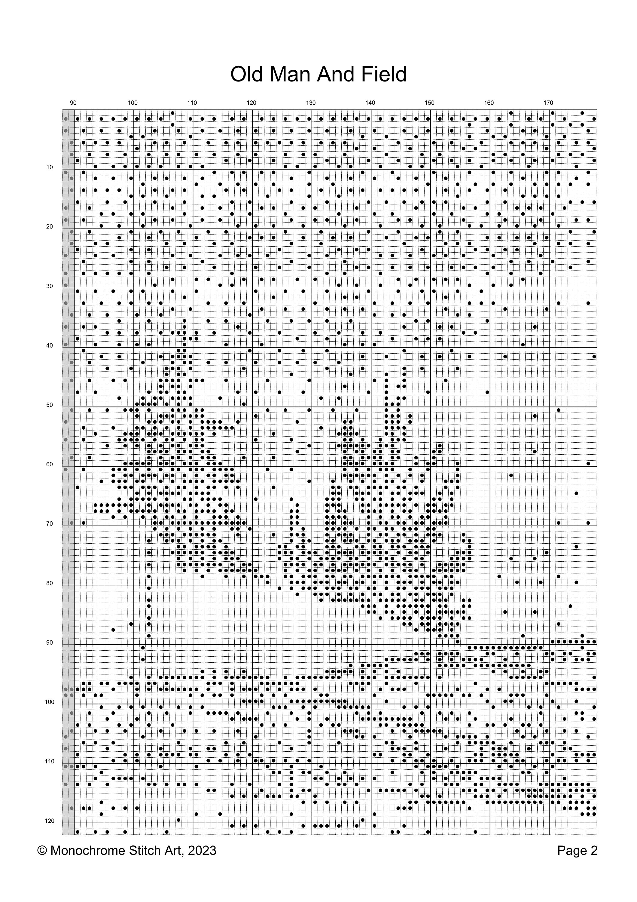 Old Man and Field Digital Cross Stitch Pattern Black and White Instant ...