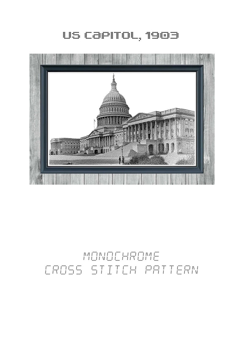 US Capitol, 1903 - Digital Black and White Cross Stitch - Monochrome ...