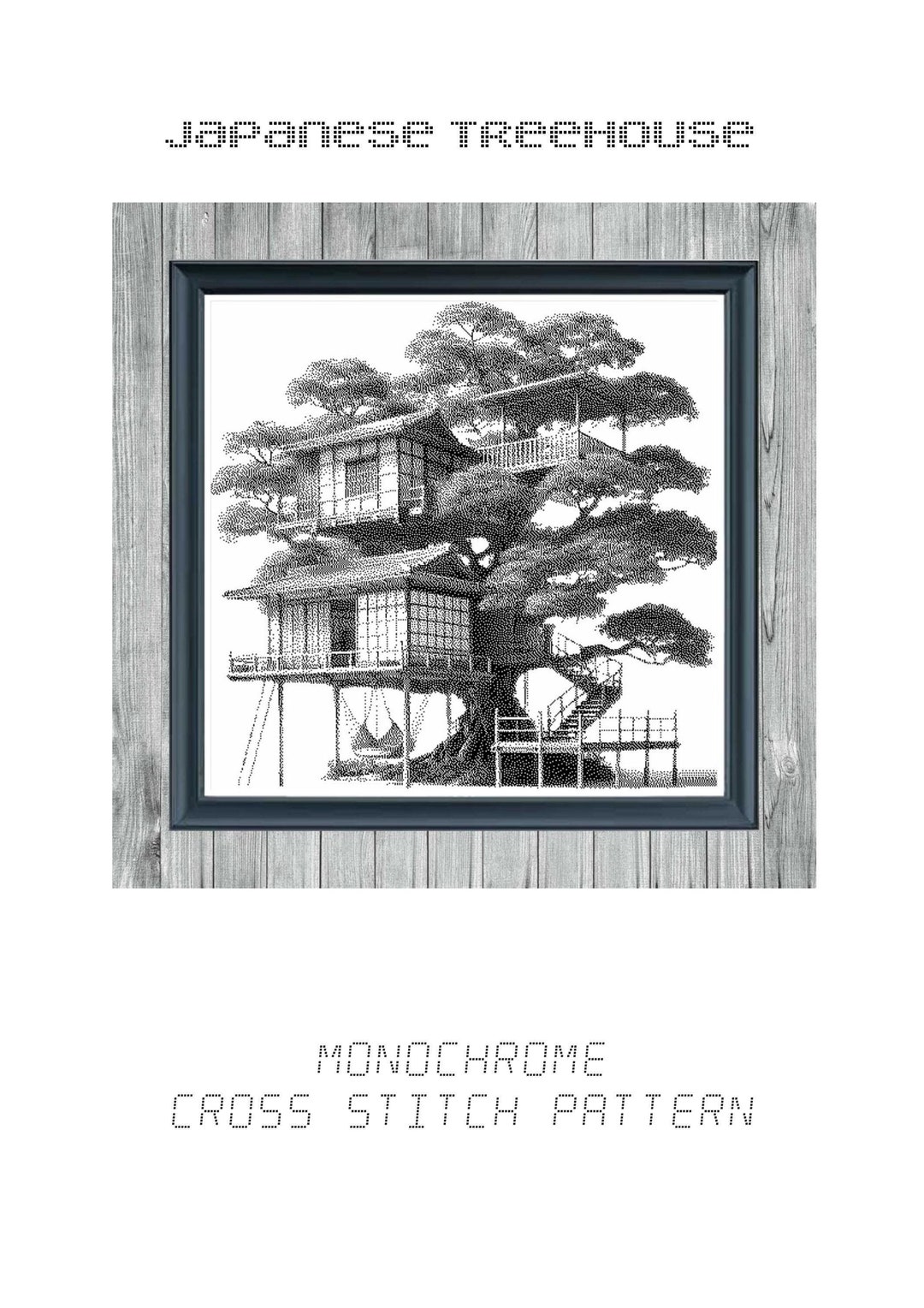 Japanese Treehouse - One Color Cross Stitch PDF Download - Etsy