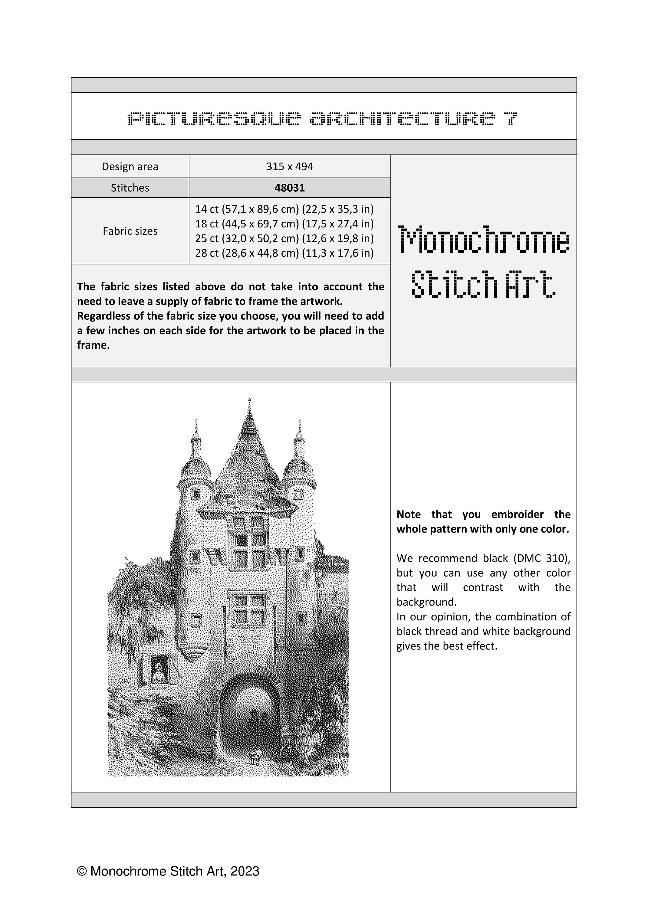 Picturesque Architecture 7 Timeless Monochrome Cross Stitch Pattern ...