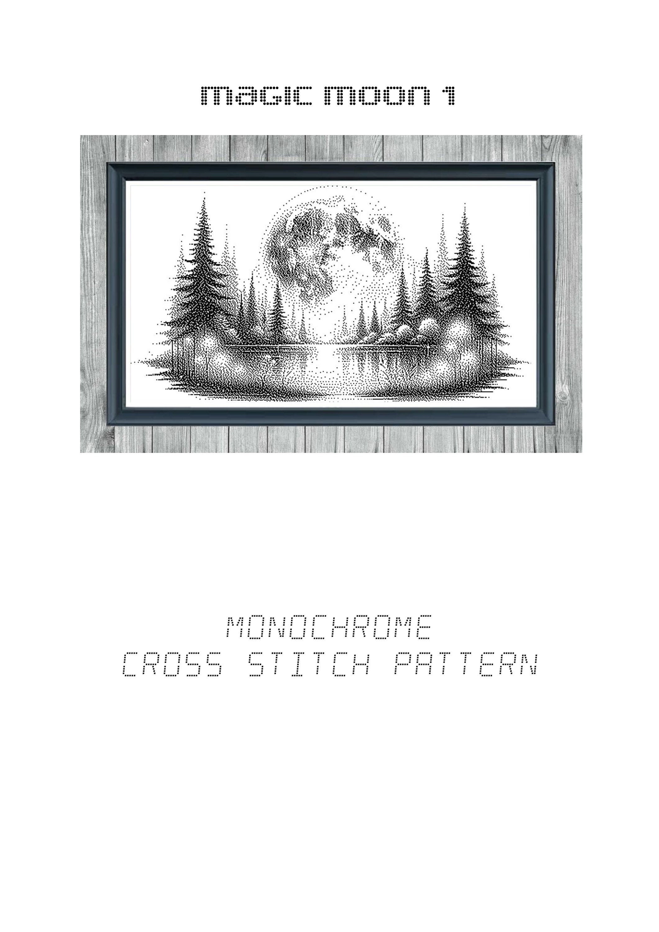 Magic Moon 1 - Monochrome Cross Stitch Pattern - Digital PDF File for ...