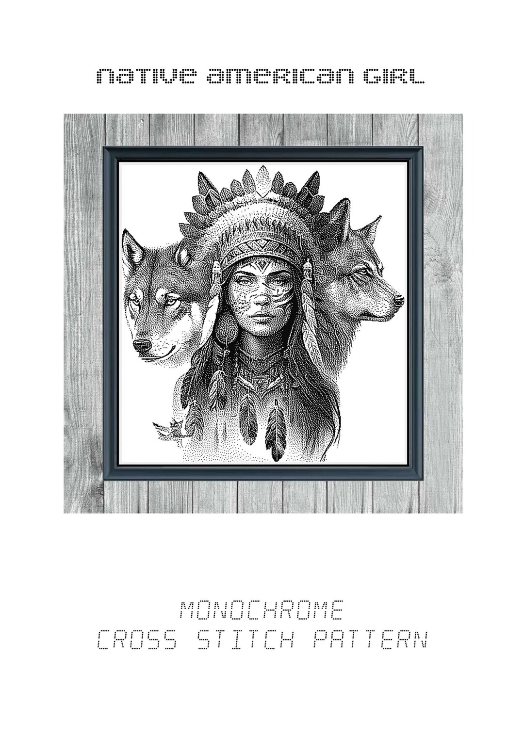 Native American Girl - Elegant Black and White Cross Stitch Pattern ...