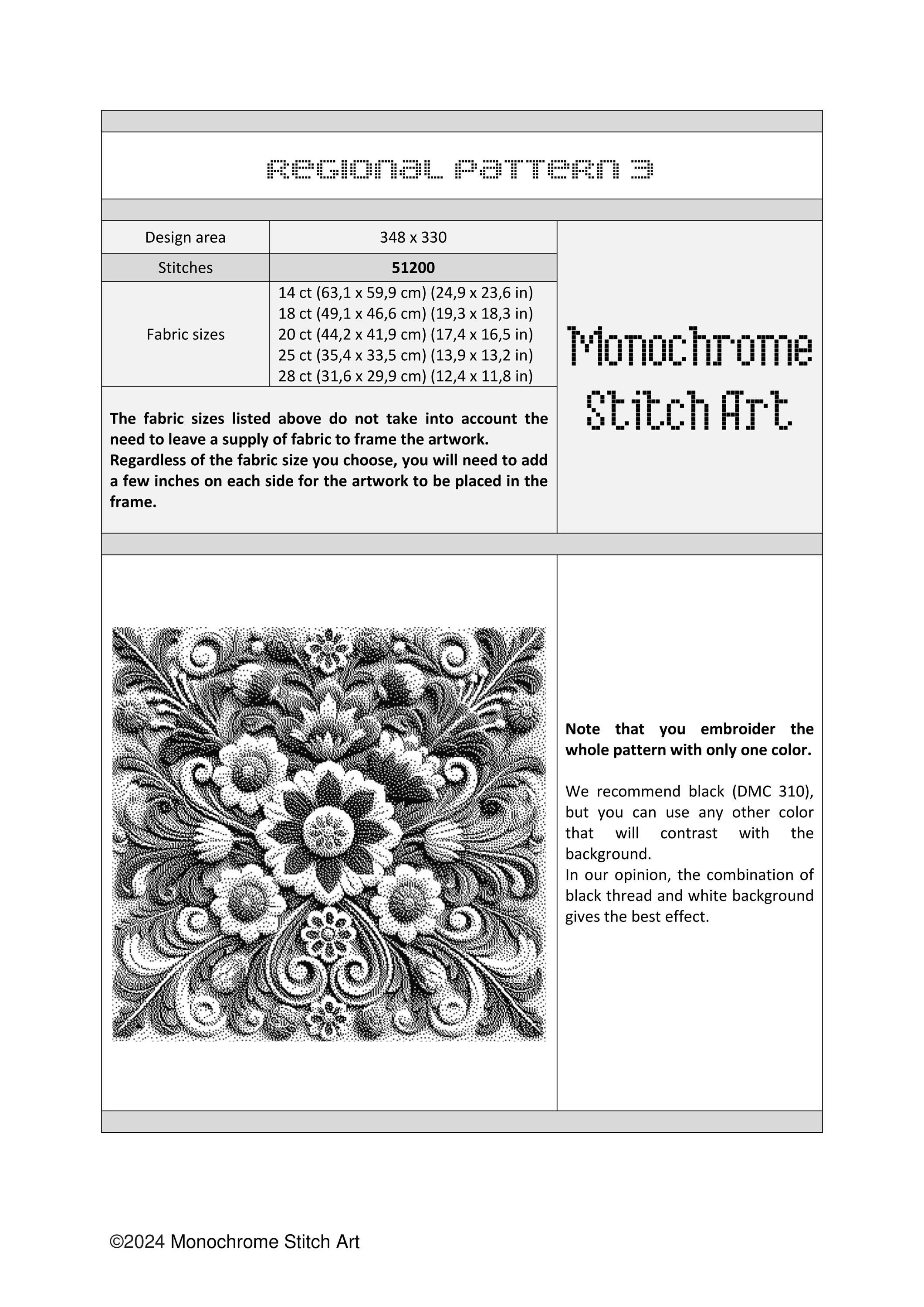 Regional Pattern 3 - Monochrome Cross Stitch PDF - Exclusive Digital ...