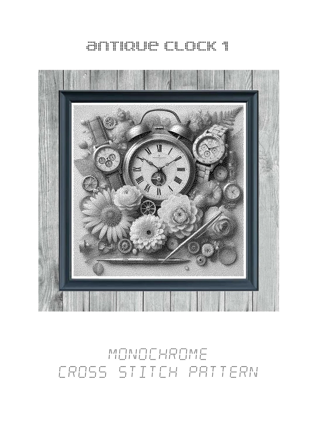 Antique Clock 1 - Minimalist Monochrome Cross-stitch Pattern – PDF Instant Download - Etsy