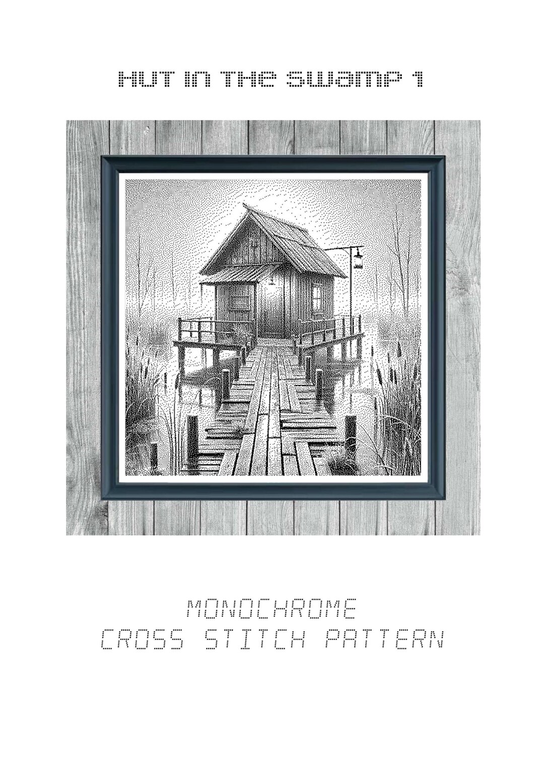 Hut in the Swamp 1 - Modern Monochrome Cross-stitch Chart – Single ...
