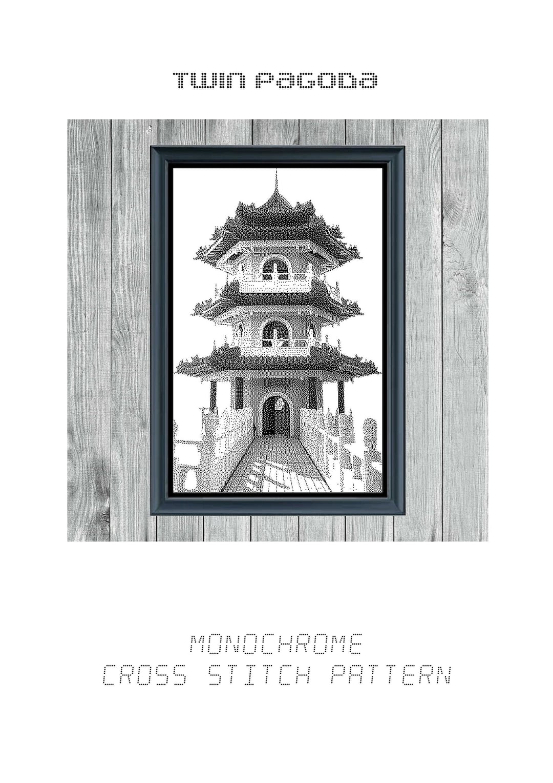 Twin Pagoda - Instant Download Monochrome Embroidery Pattern - Etsy