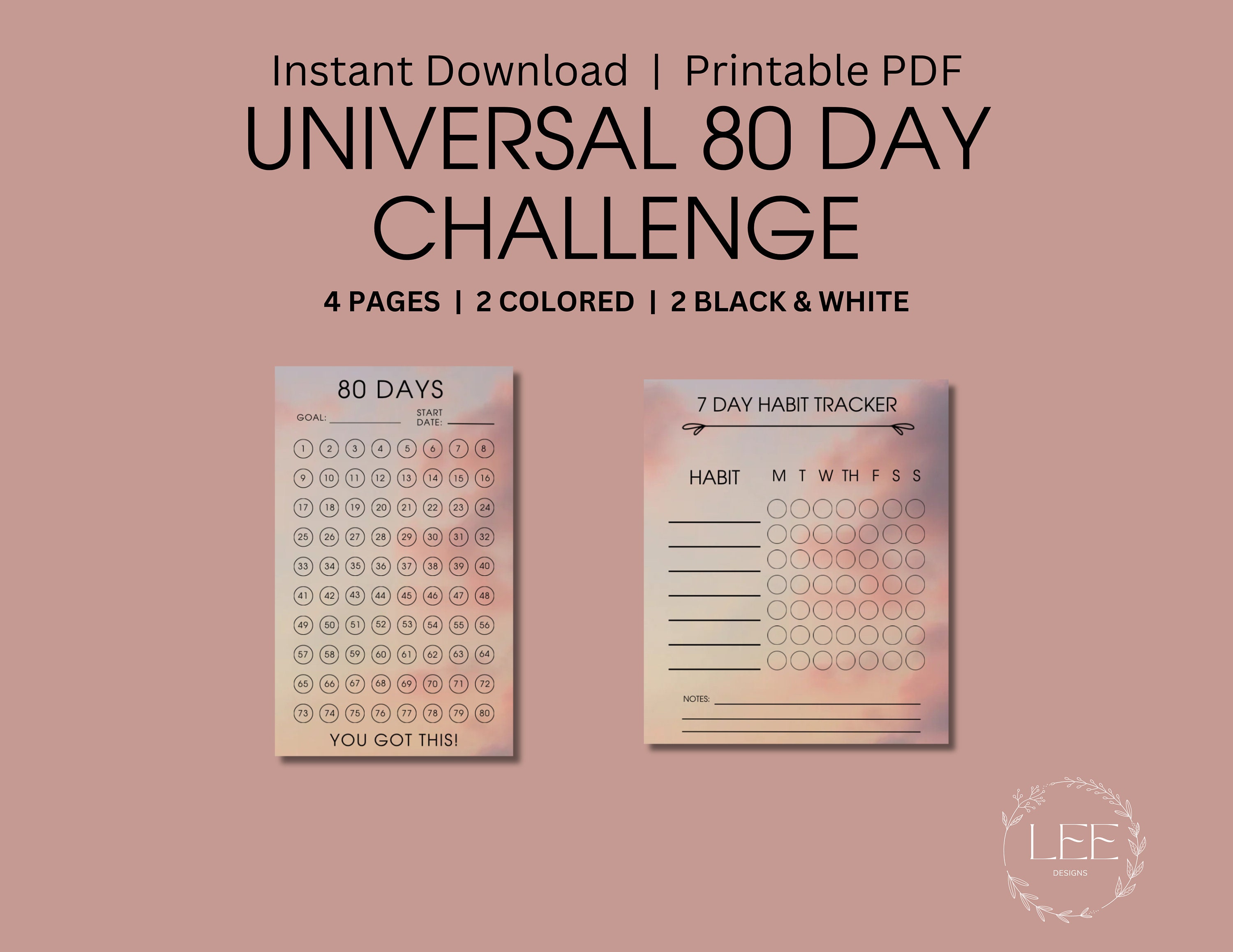 80 Day Challenge 7 Day Habit Tracker - Etsy