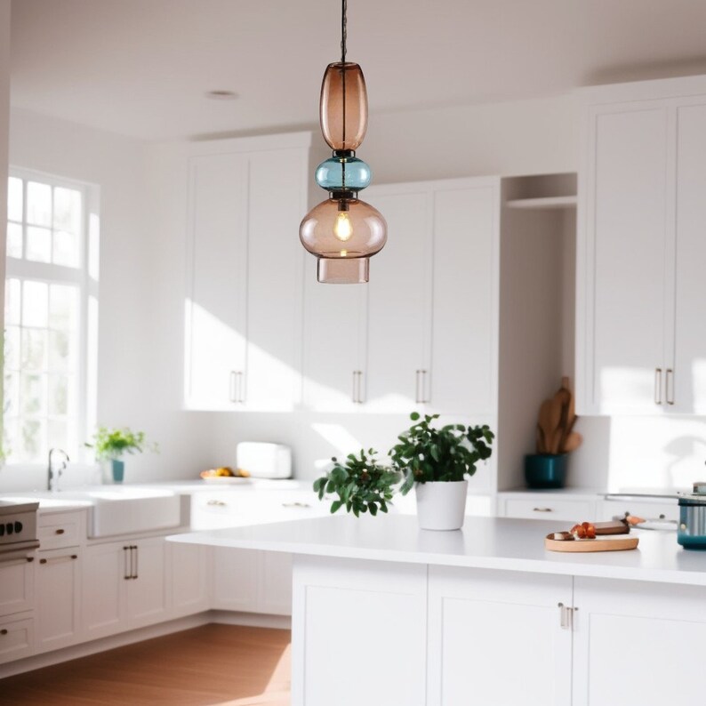 Blown Glass Pendant Light, Kitchen Island Lighting, Hallway Light ...