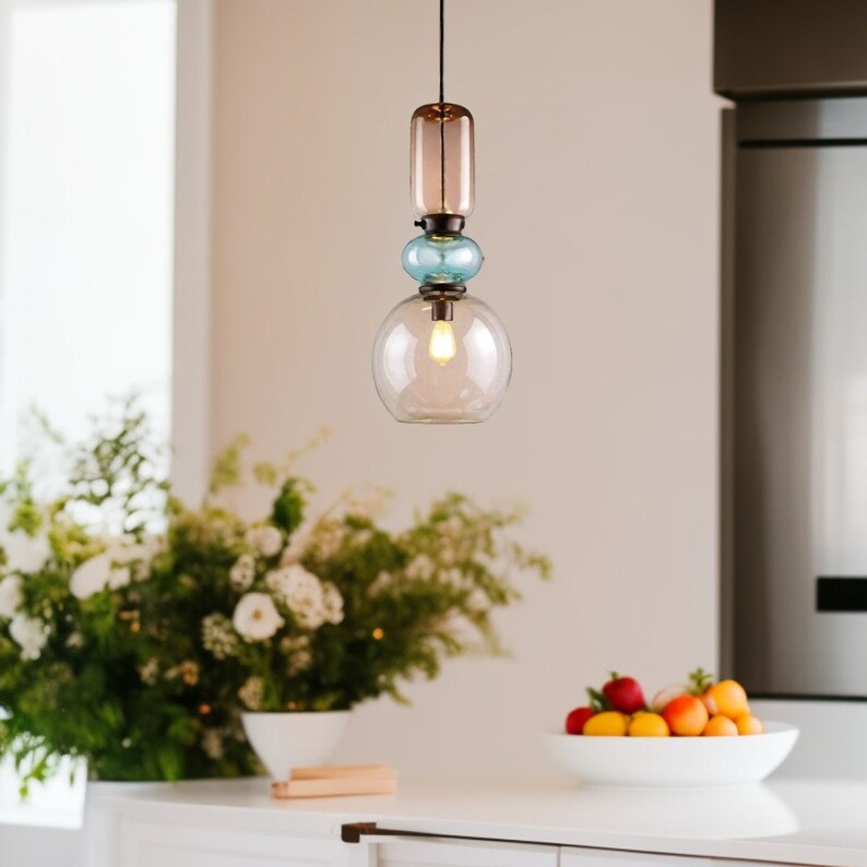 Blown Glass Light Pendant, Kitchen Decor, Lighting Ceiling, Glass ...