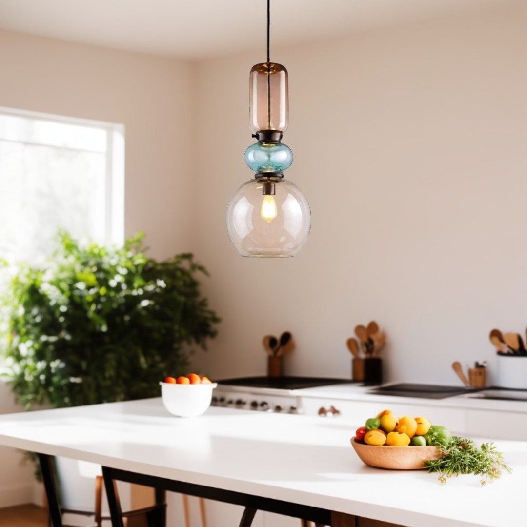 Blown Glass Light Pendant, Kitchen Decor, Lighting Ceiling, Glass ...