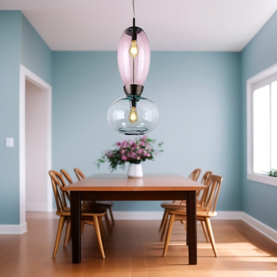 Pendant Lighting for Dining Table, Ceiling Light, Blown Glass Pendant ...