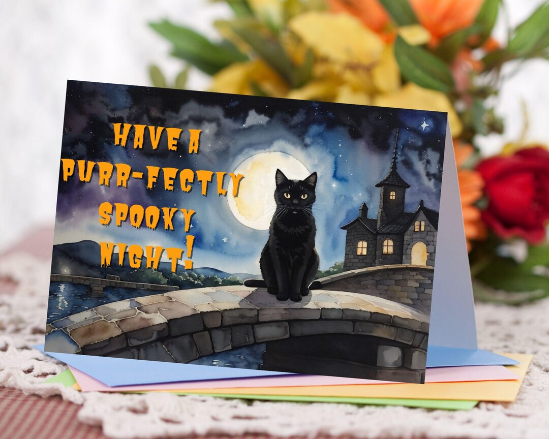 PRINTABLE Black Cat Halloween Card Instant Download, Cat Lover Gift ...