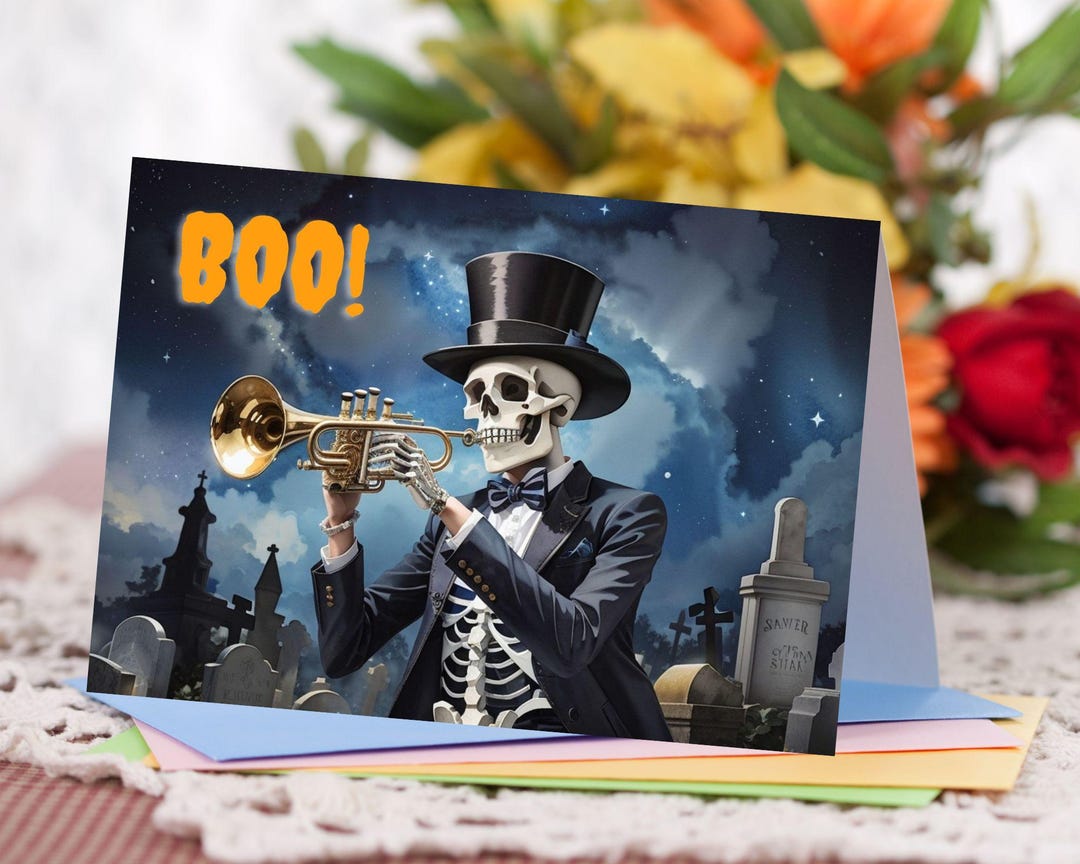 Skeleton Playing Saxophone Instant Download Halloween Jazz Card ...