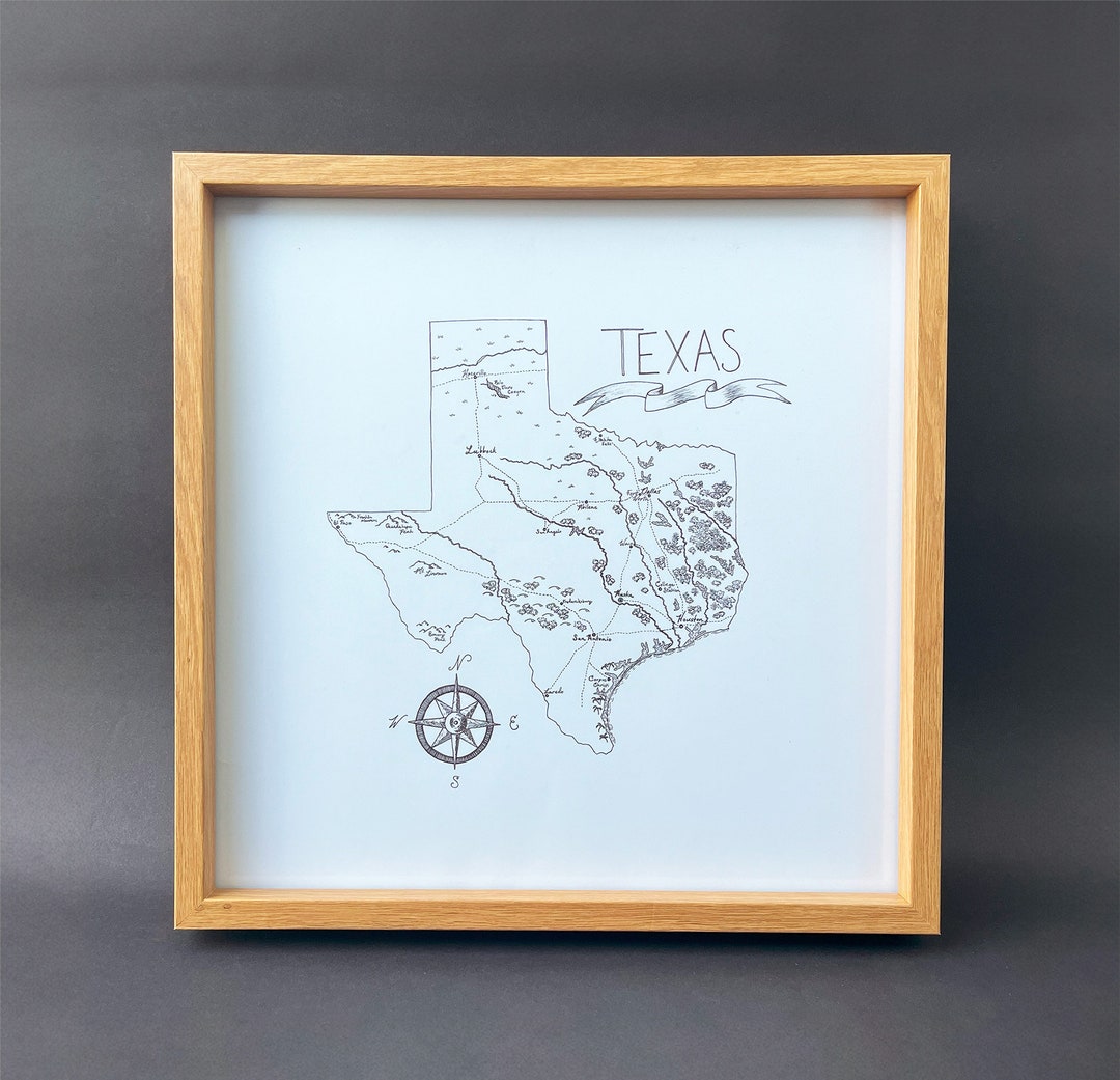 Hand-drawn Texas Map Framed Print - Etsy