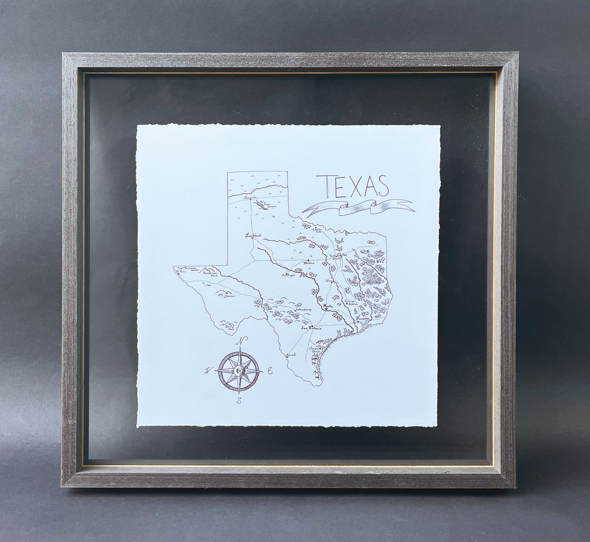 Hand-drawn Texas Map Framed Print - Etsy