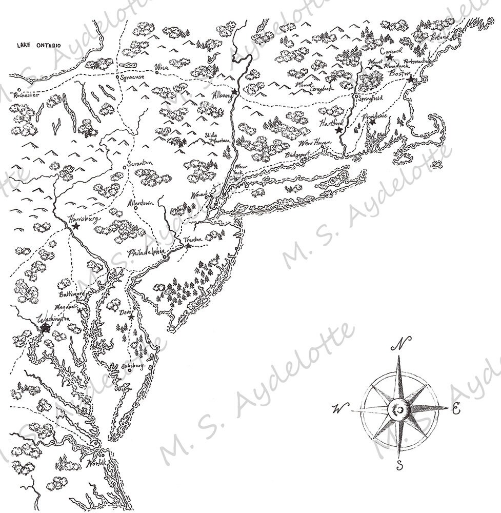 Hand-drawn East Coast Map - Framed Fine Art Print - Etsy