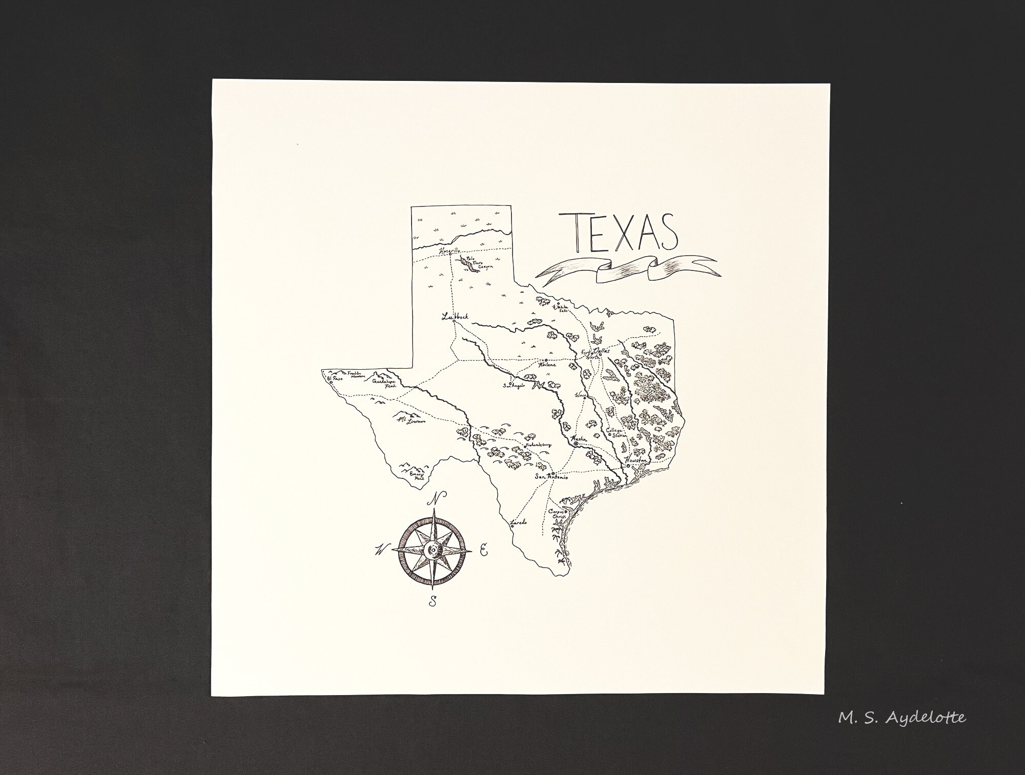 Hand-drawn Texas Map Framed Print - Etsy