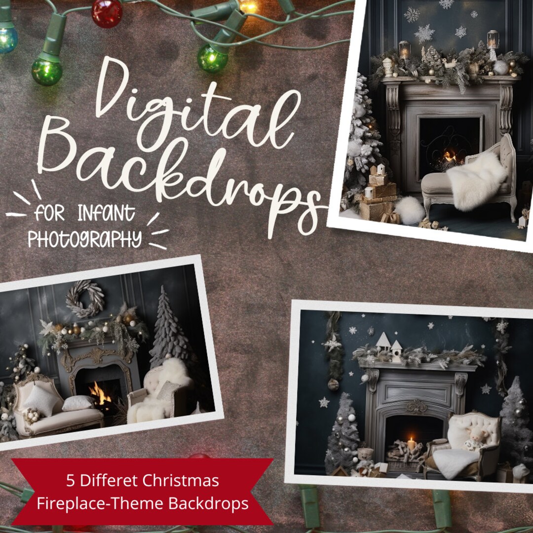 5 Christmas Digital Backdrops for Photography. Bundle. Cozy Christmas ...