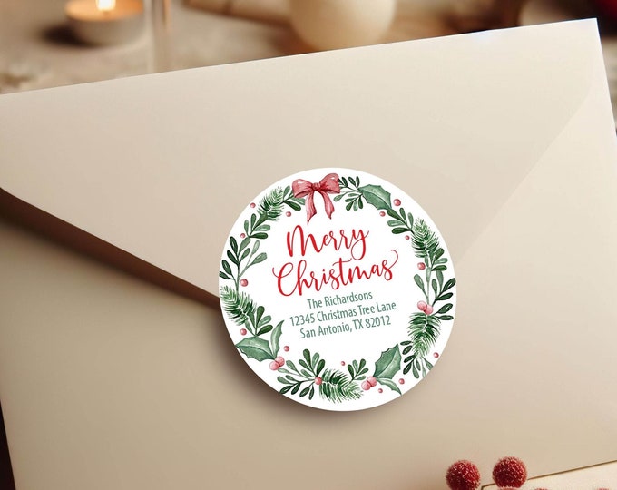 Christmas Card Address Label Sticker Round 2", Personalized Holiday ...