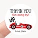 Race Car Thank You Favor Sticker 2" Circle, Red Racing Birthday Party ...