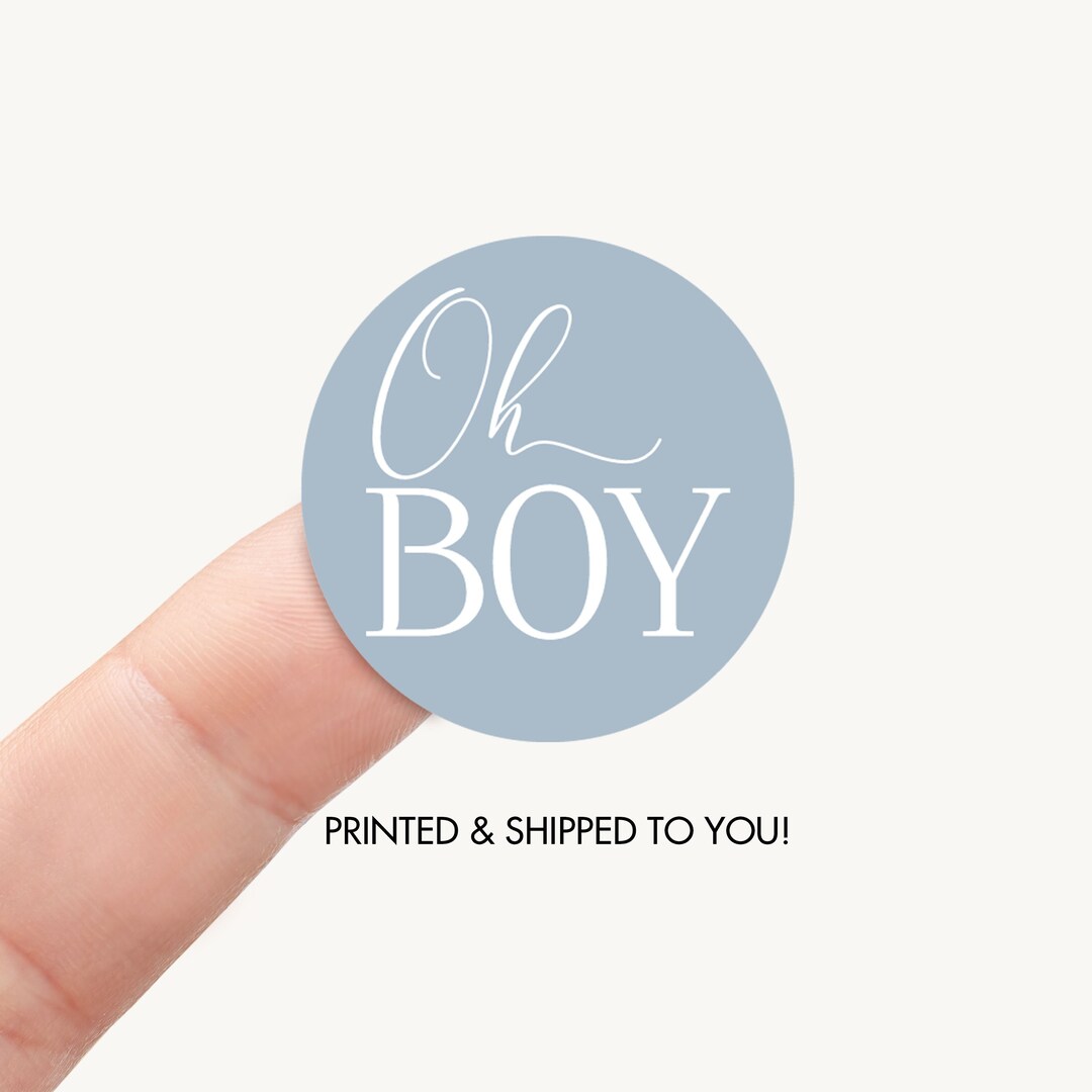 Dusty Blue Oh Boy Sticker, Baby Shower Favor Tag, Envelope Seal Sticker ...