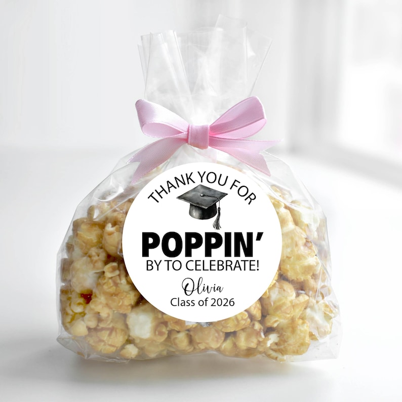 Graduation Popcorn Favor Stickers, Class of 2026 Thank You Labels ...