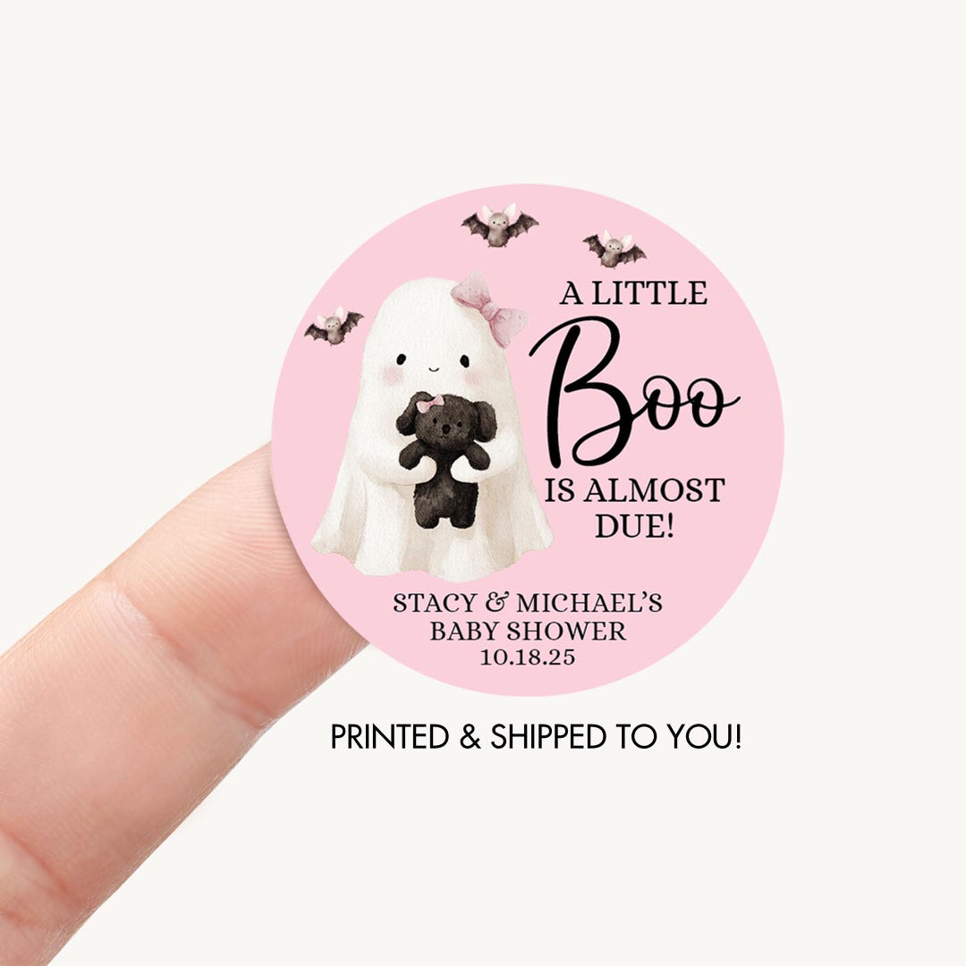 A Little Boo is Almost Due Baby Shower Sticker, Pink Halloween Baby ...