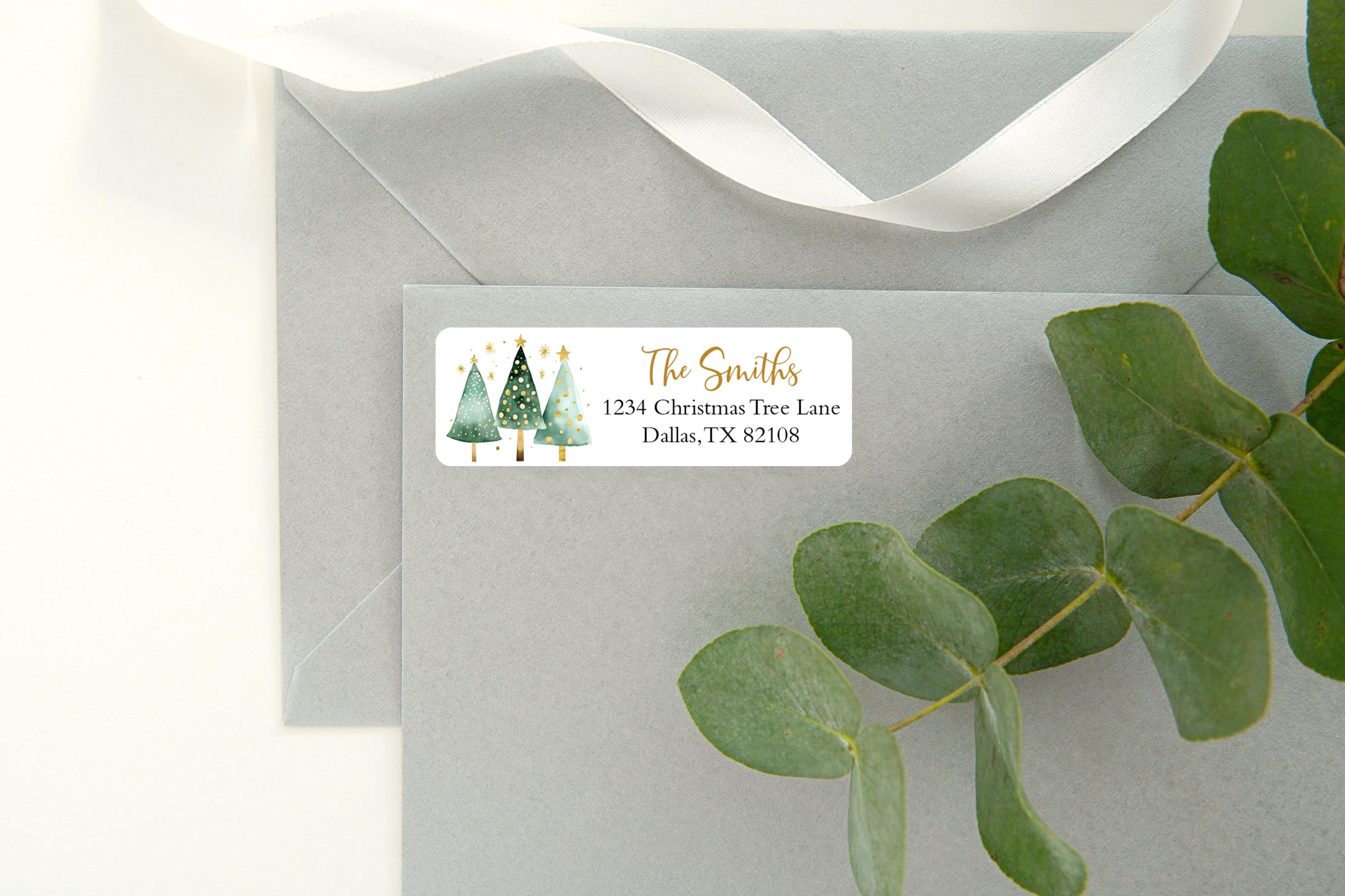 Christmas Tree Address Labels, Holiday Card Return Address Sticker ...