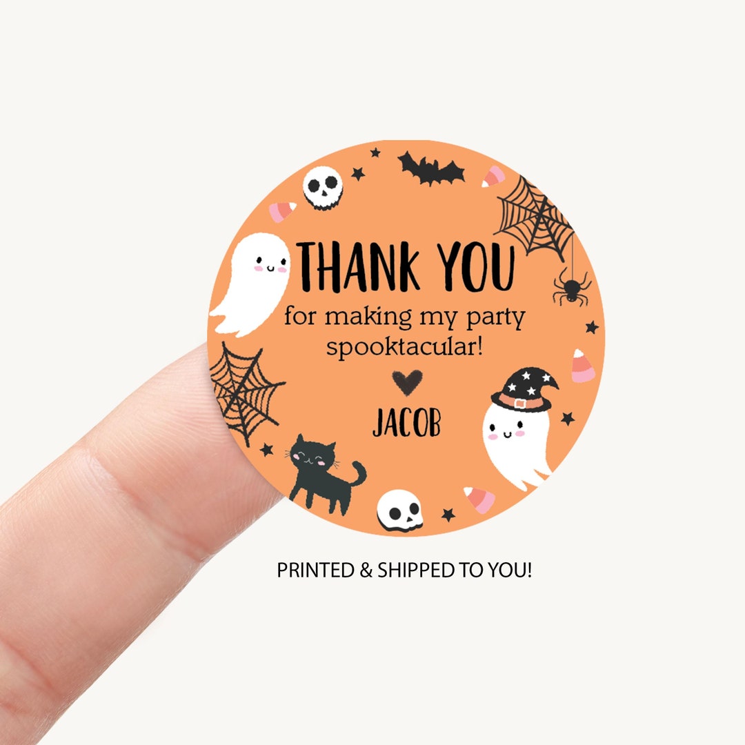 Halloween Birthday Thank You Favor Stickers, Personalized Kids Cute ...