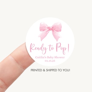 Pink Bow Baby Shower Ready to Pop Favor Sticker, Coquette Bow Baby Girl ...