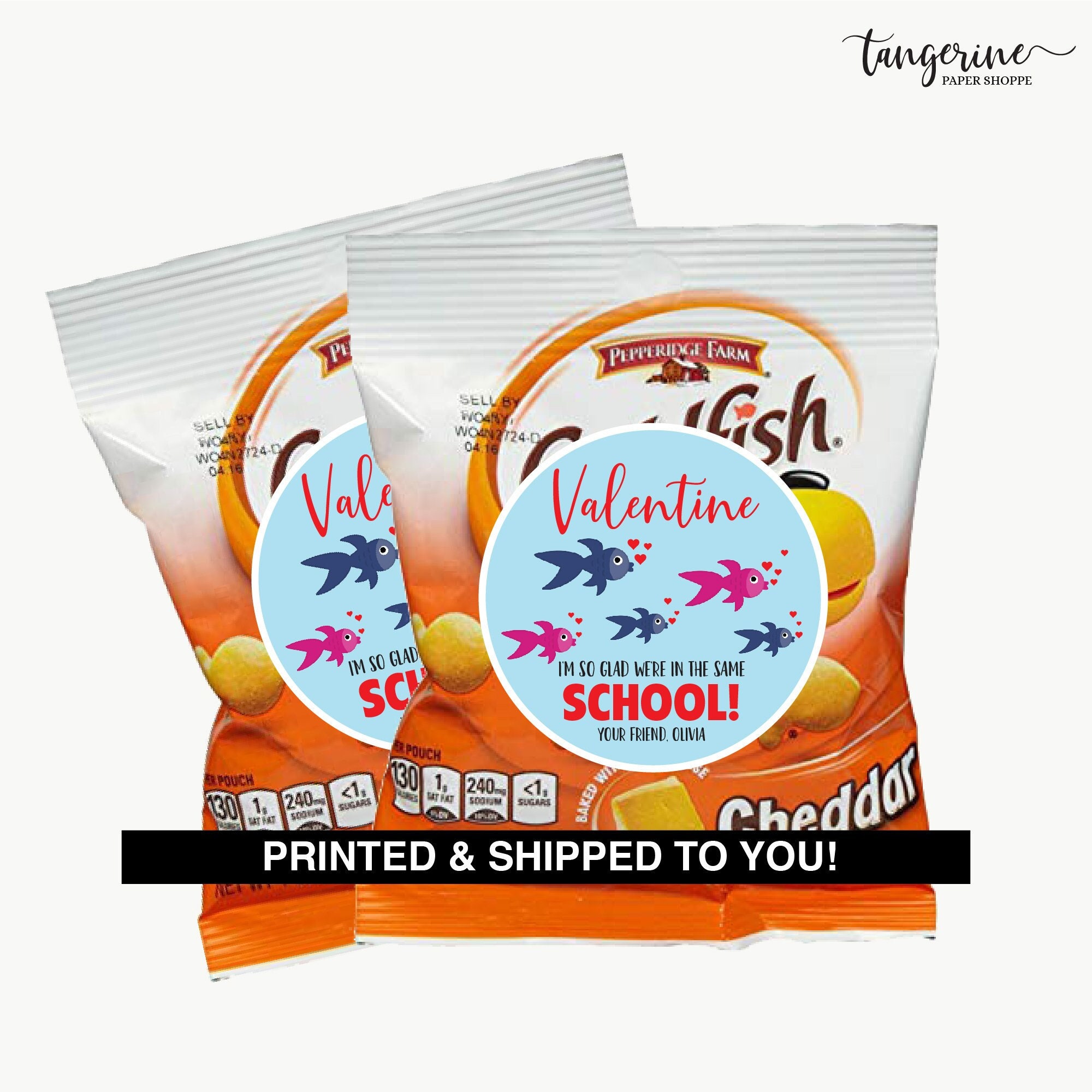 Goldfish Valentine Sticker 2 Circle, Fish Cracker Classroom Valentine ...
