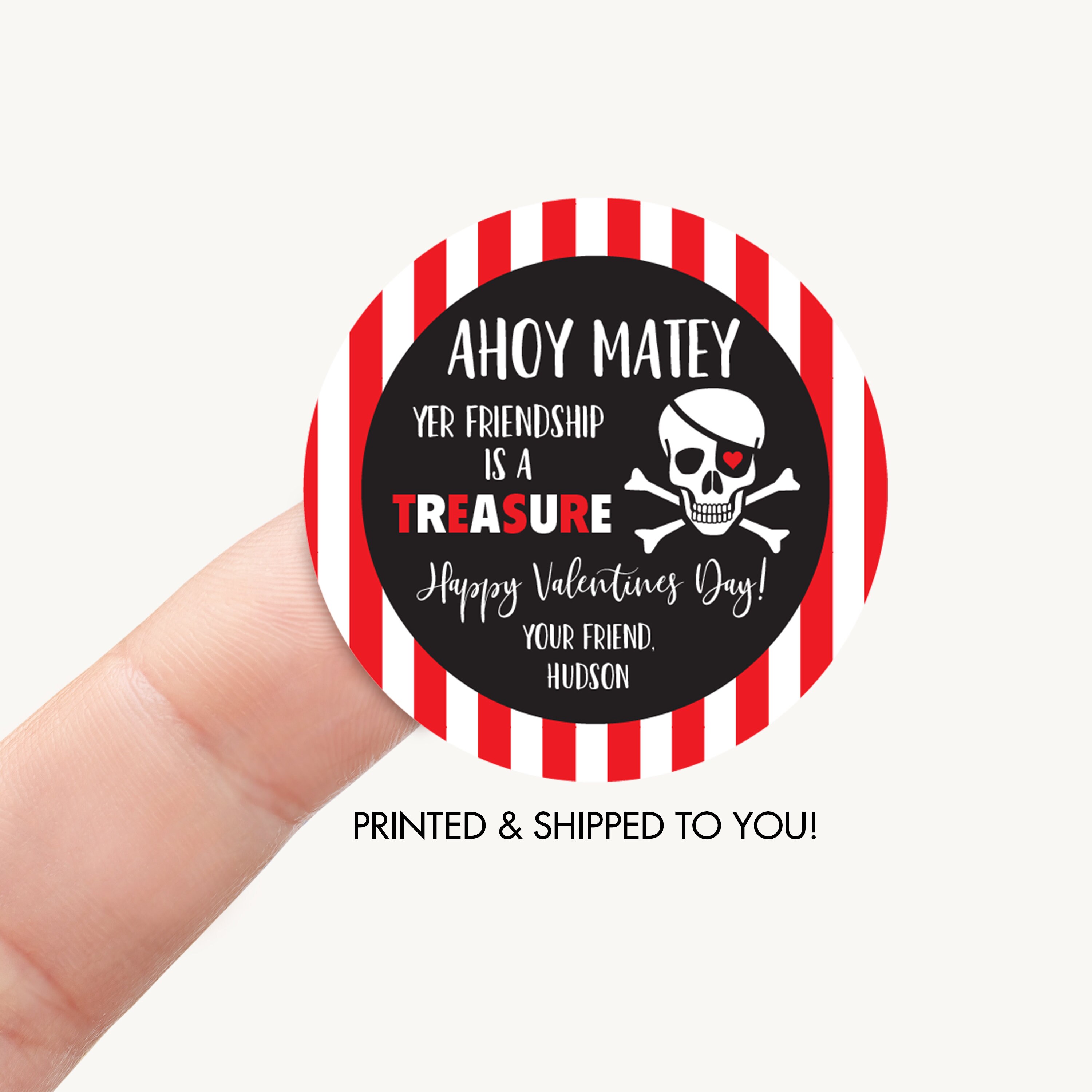 Pirate's Booty Popcorn Valentine Sticker 2", Classroom Kids Valentine ...