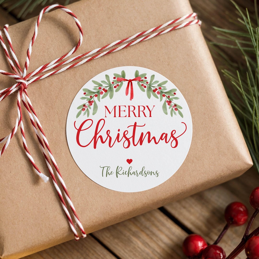 Christmas Gift Stickers, Holiday Labels, Garland Wreath Labels, Cookie ...