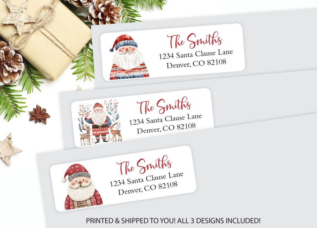 Scandinavian Santa Clause Address Labels, Christmas Holiday Card Return ...