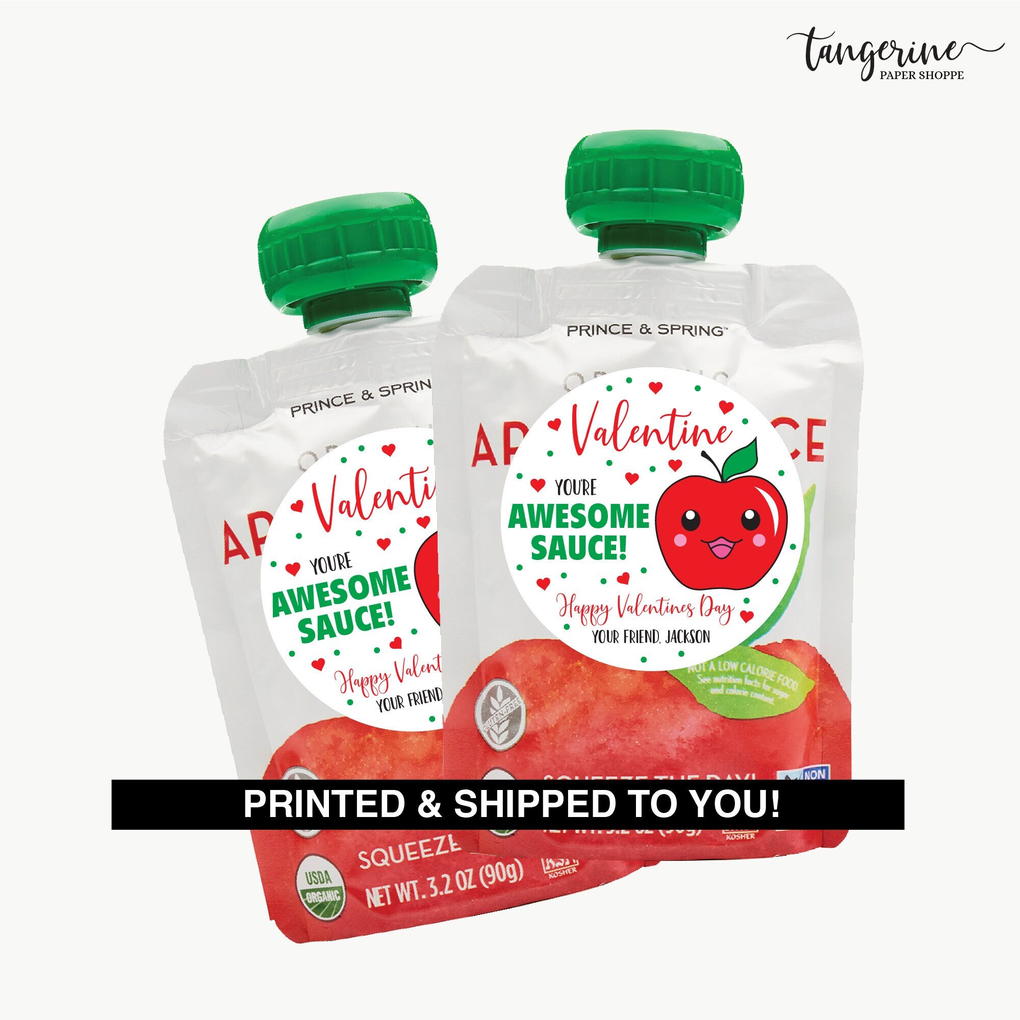 Applesauce Valentine Sticker, Classroom Valentine Label, Preschool ...