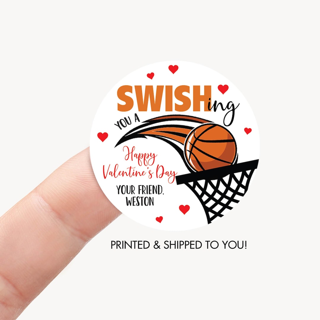 Basketball Valentine Sticker, Classroom Valentine's Day Label, Sports ...