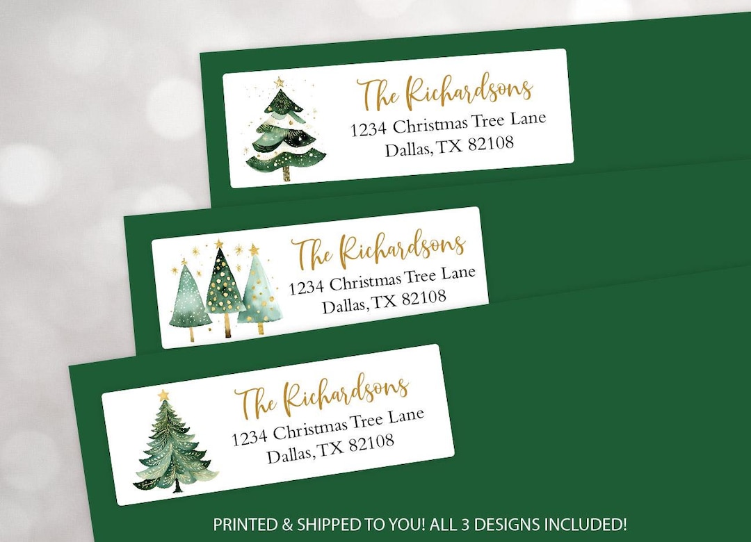 Christmas Tree Address Labels, Holiday Card Return Address Sticker ...