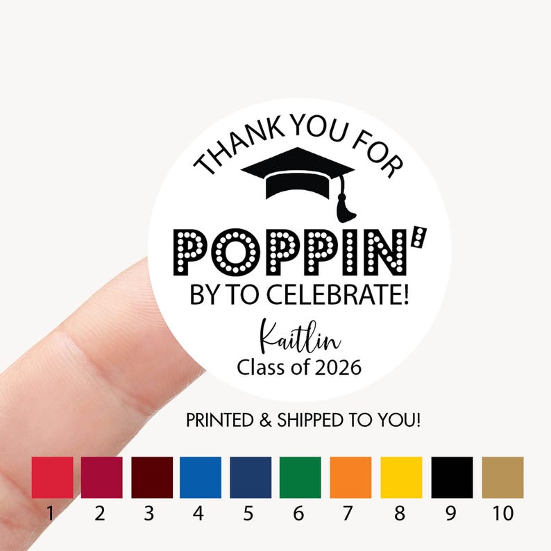 Graduation Popcorn Favor Sticker, Thank You for Poppin' by Graduation ...