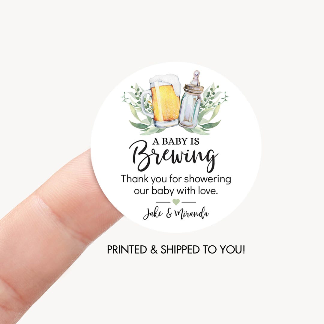 Beer Baby Shower Sticker, A Baby is Brewing Favor Label, Thank You ...
