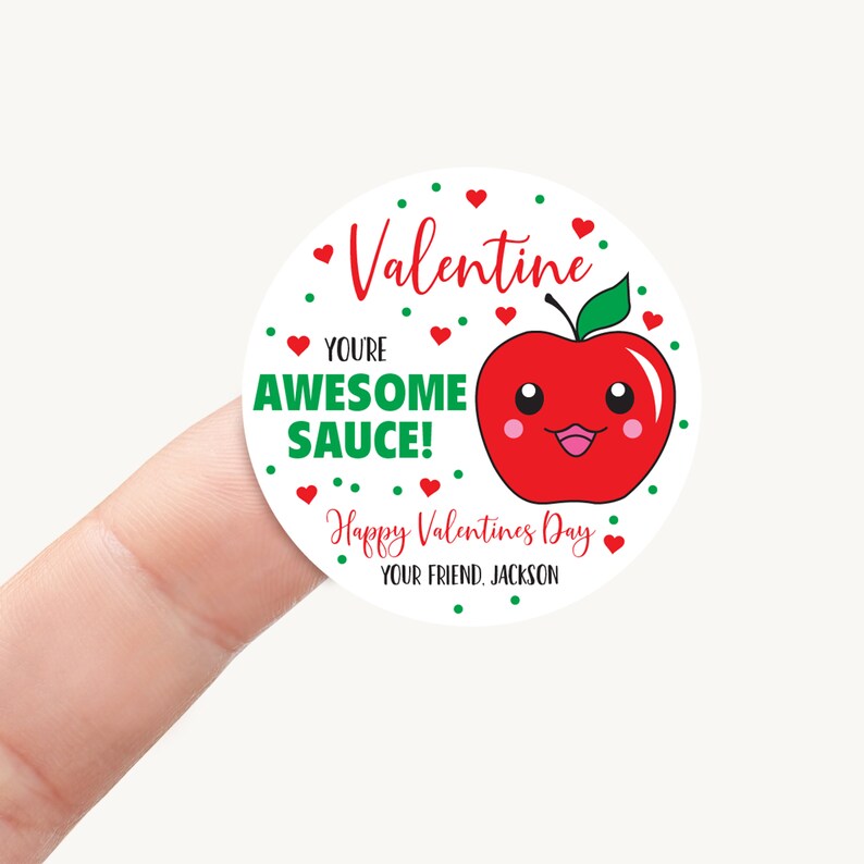Applesauce Valentine Sticker, Classroom Valentine Label, Preschool ...
