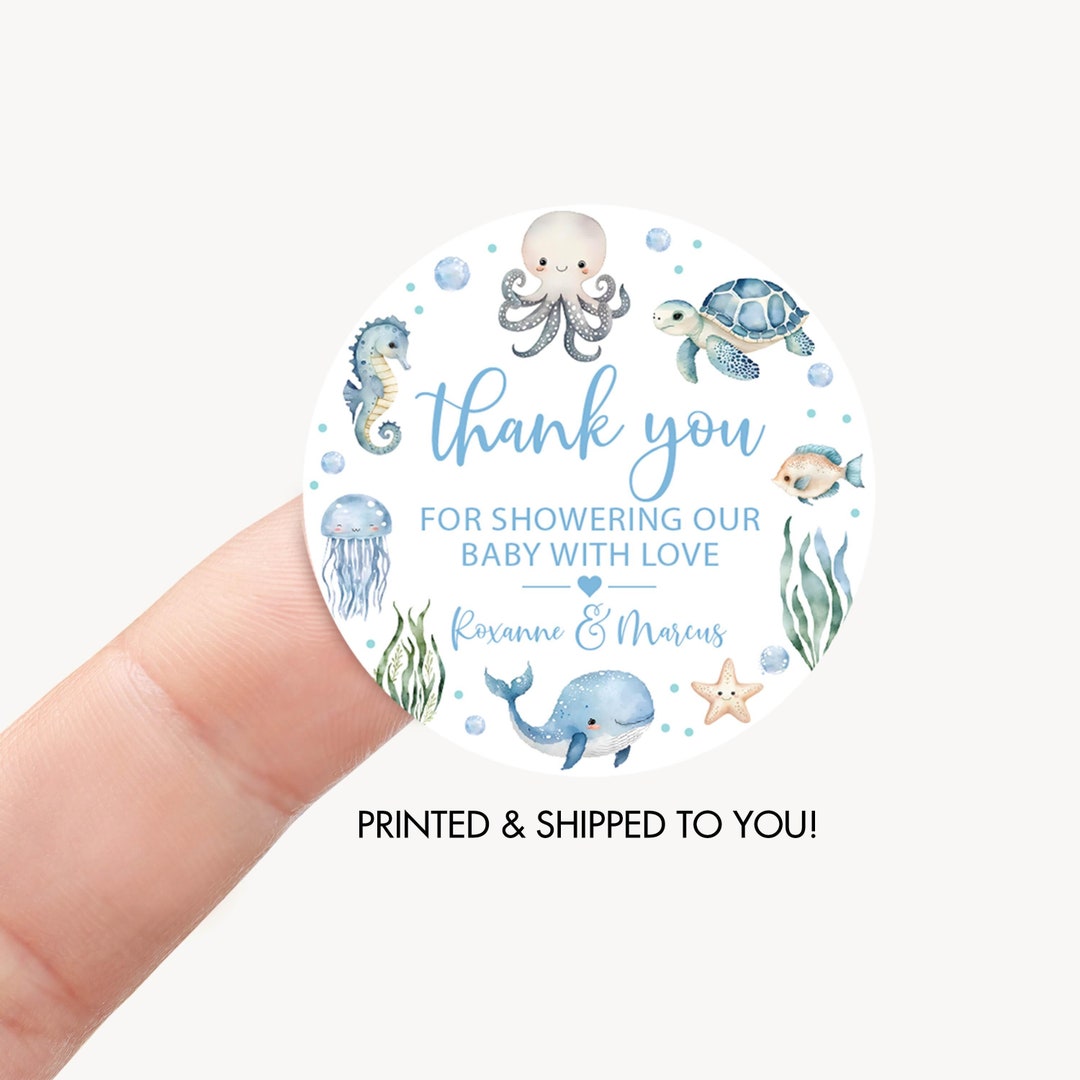 Under the Sea Baby Shower Thank You Favor Sticker, Ocean Nautical Baby ...