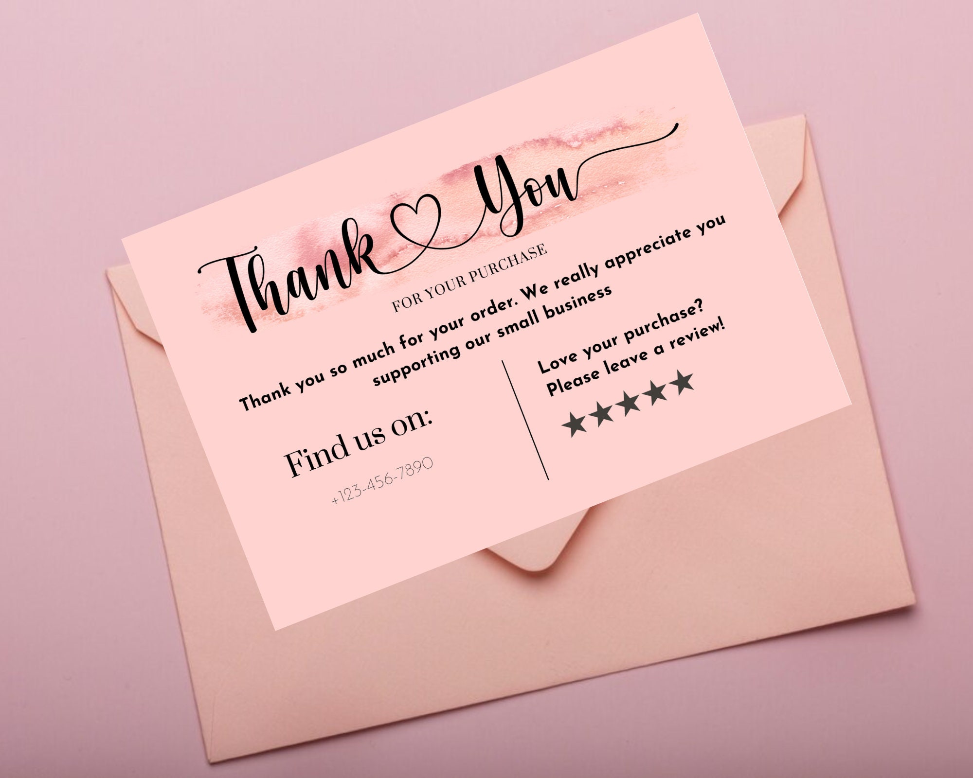 Pink Minimalist Thank You for Purchase Card Thank You for - Etsy