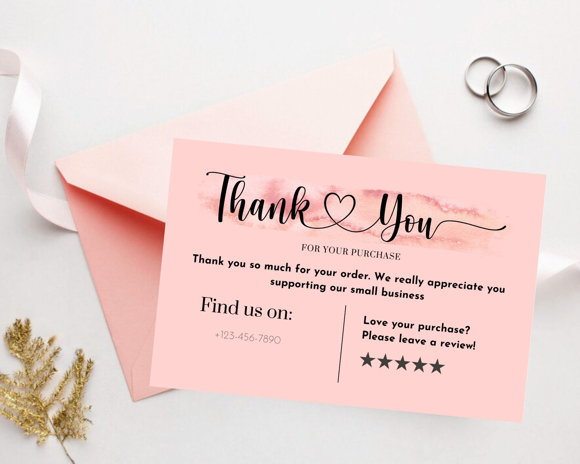 Pink Minimalist Thank You for Purchase Card Thank You for - Etsy