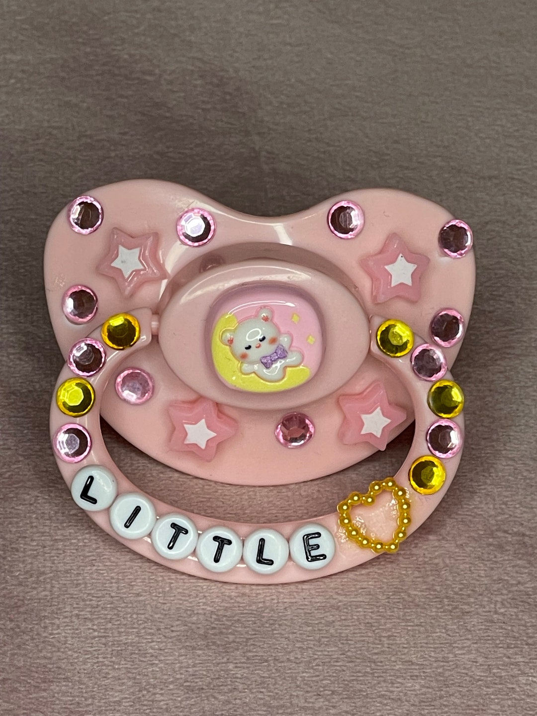 Adult Deco Pacifier Sleepy Little Bear, Pink & Yellow - Etsy