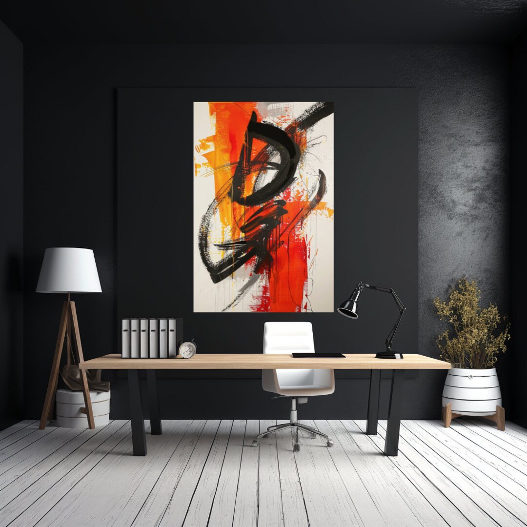 Ink Fusion: Orange and Black Calligraphy Matte Canvas, Orange and Black ...
