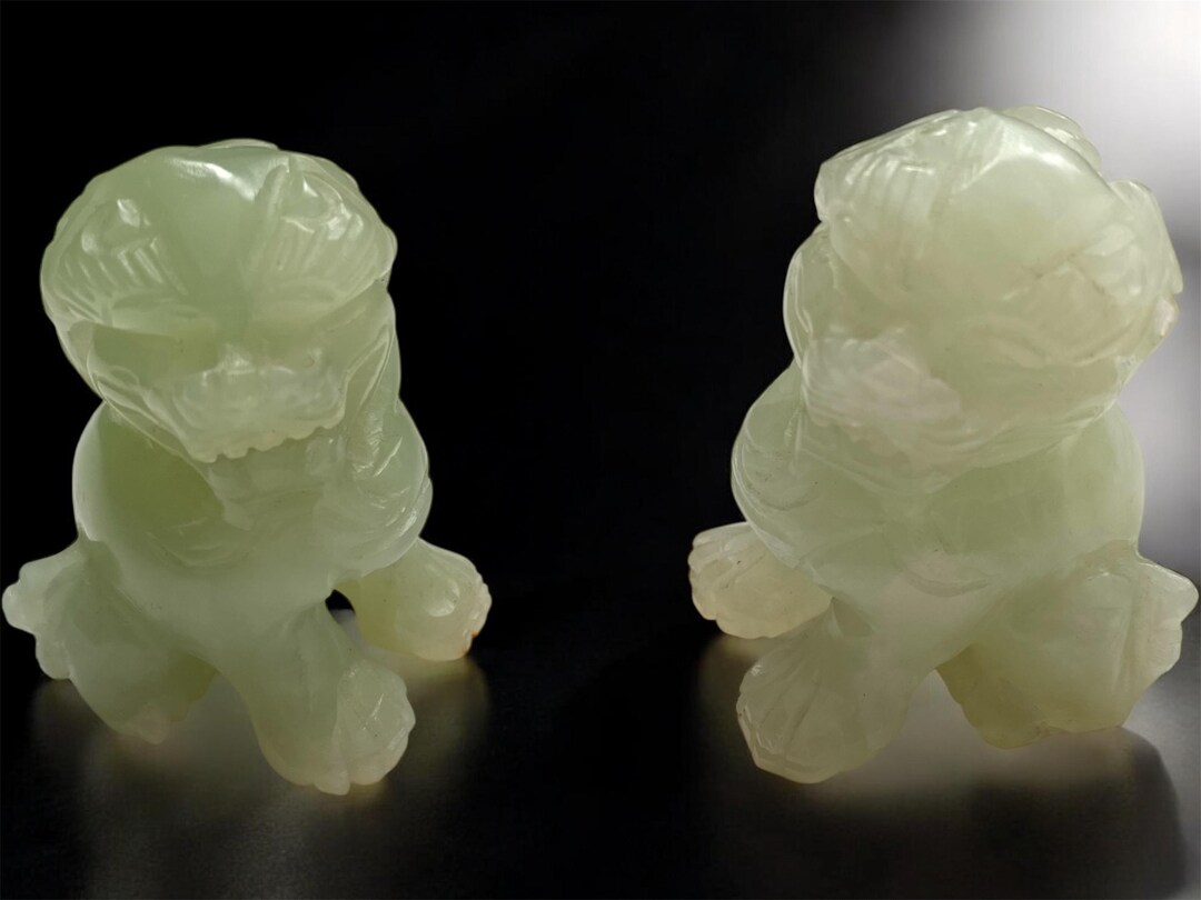Antique Chinese Carved Jade Foo Dogs Pair – Hand Carved Fu Lion ...